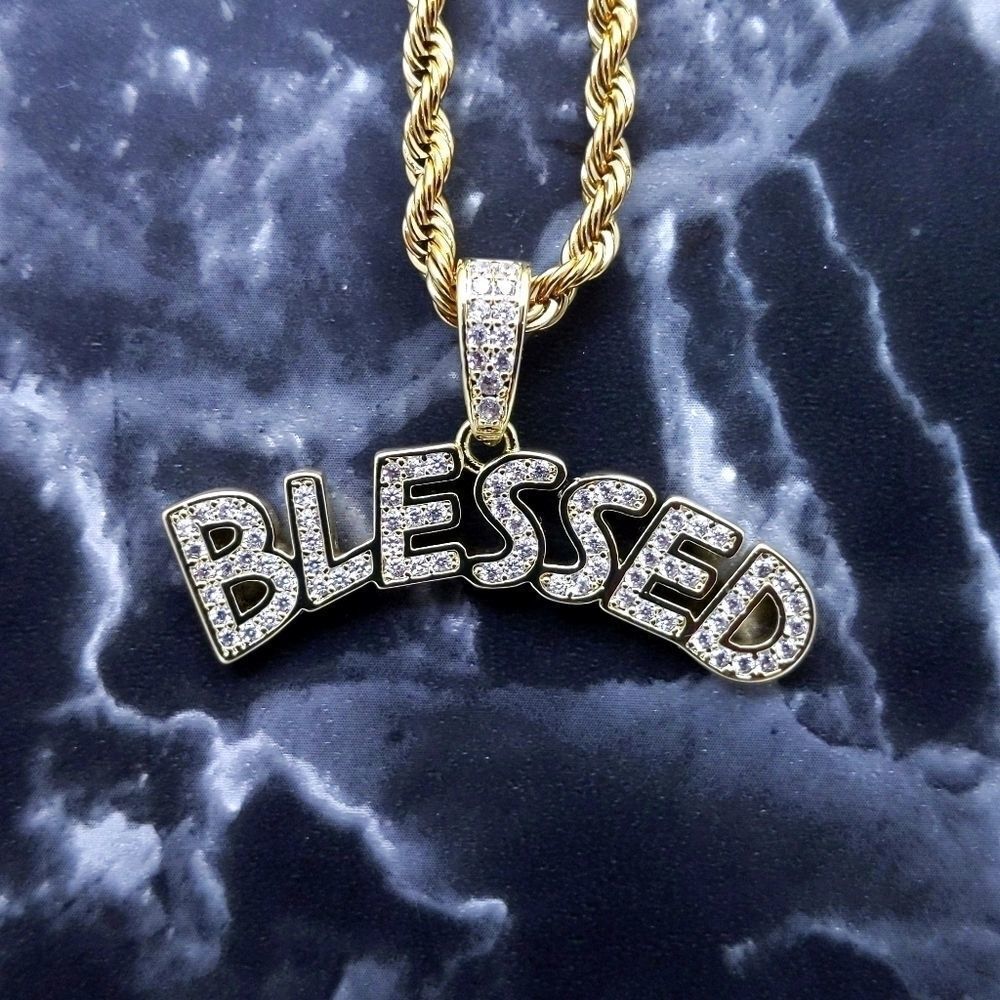 24"Rope Chain + 14K Gold Finish Blessed Pendant - Gem